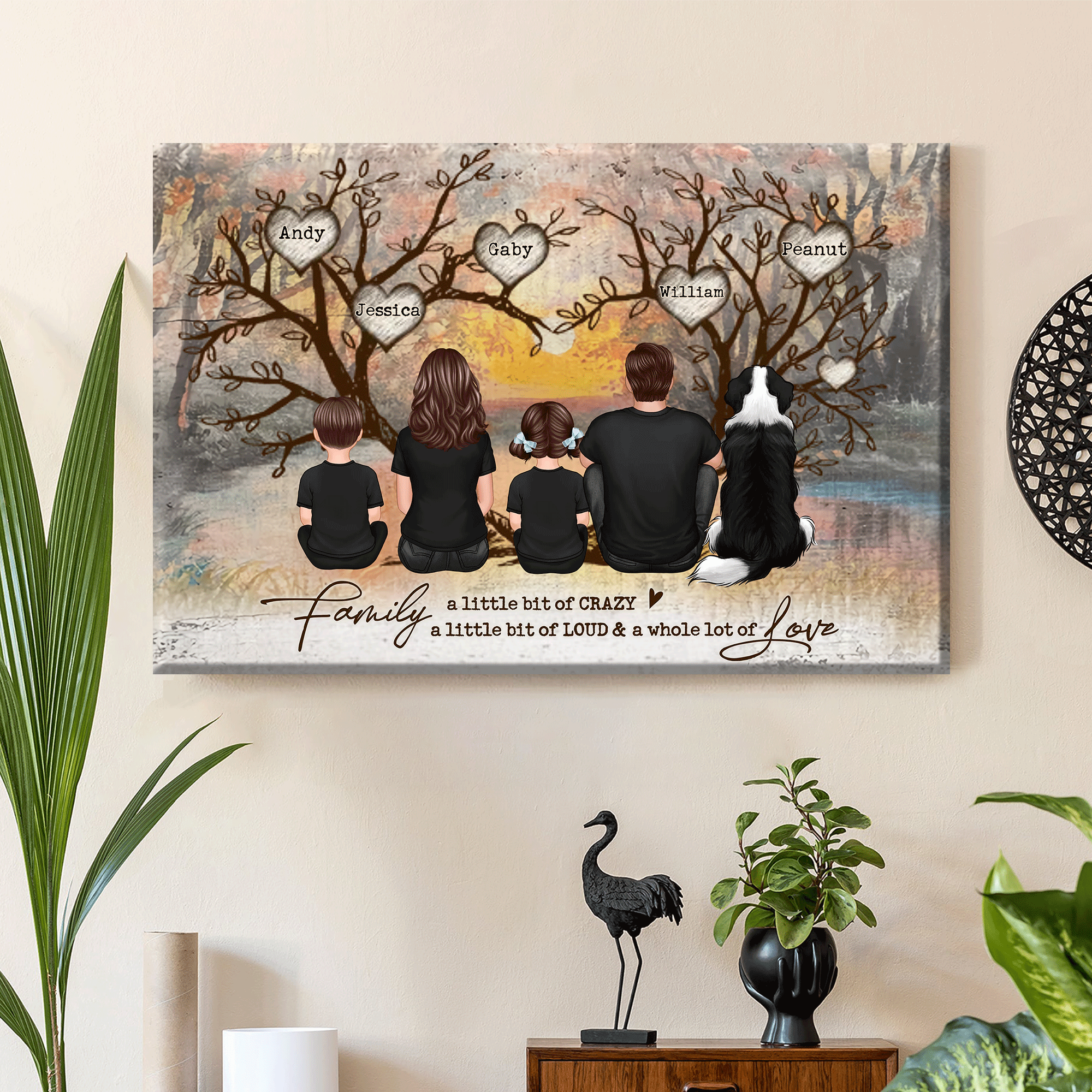 Family Heart Tree Sitting Personalized Poster or Keychain or Ornament ...