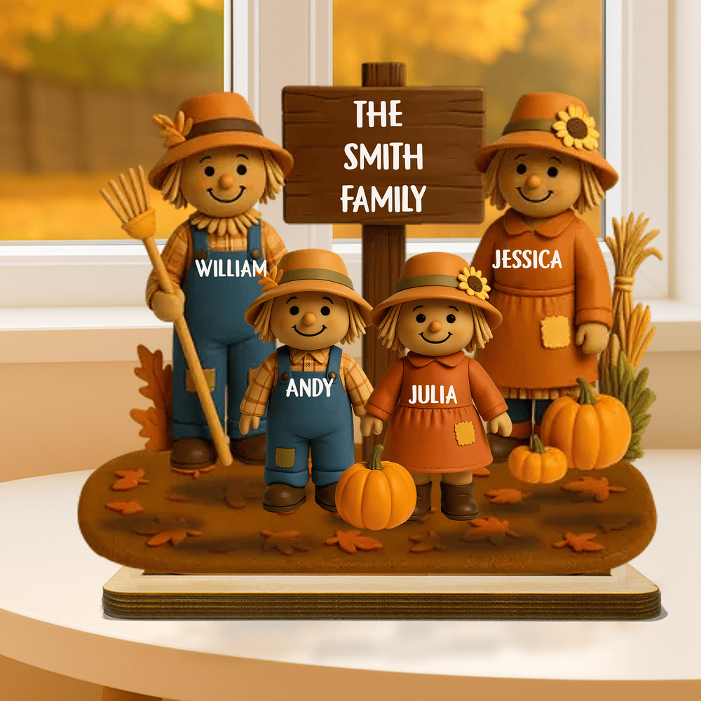 Personalized Scarecrow Family Wooden Plaque – Cozy Harvest Décor for H ...