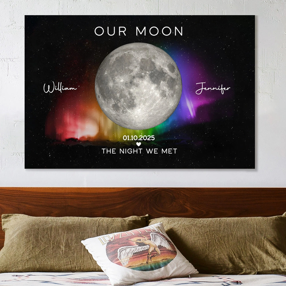 Personalized Moon Phase Poster for Couples, Rainbow Night Sky Wall Art ...