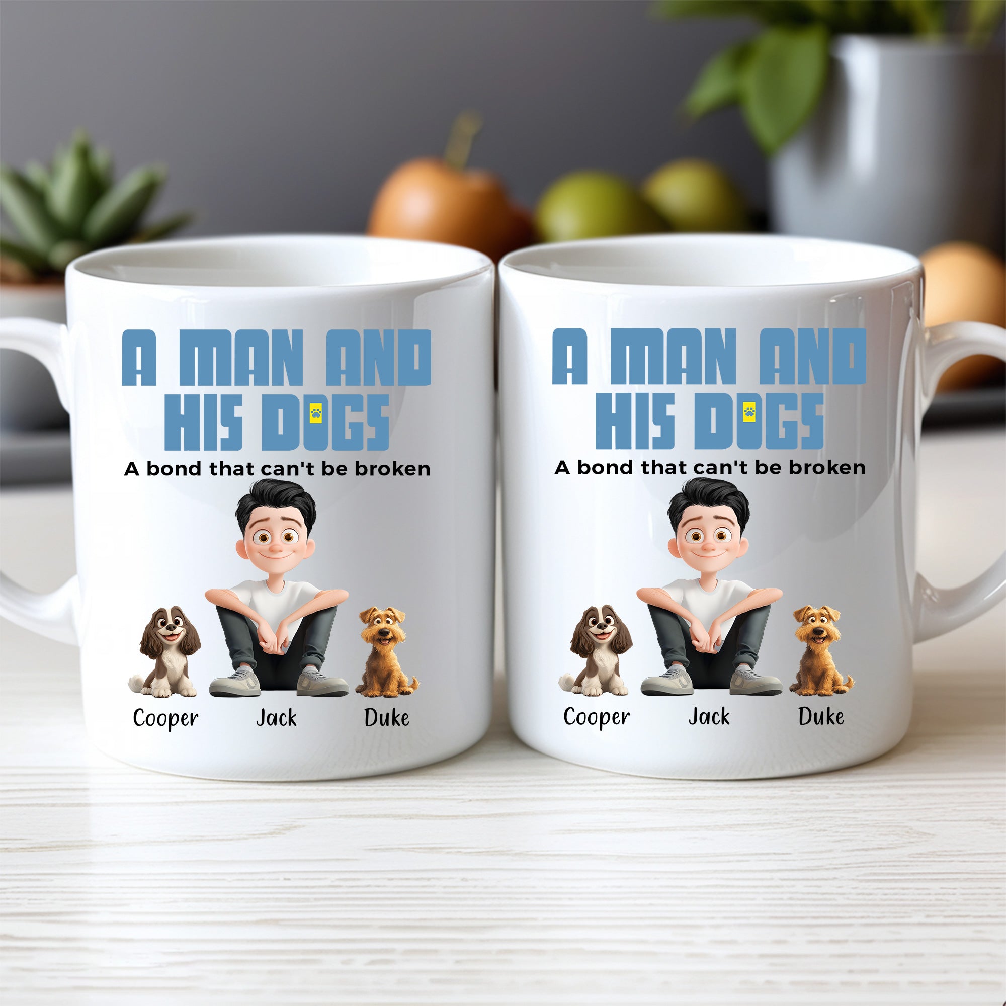 Heartwarming Pet-Themed Mug – Personalized 'A Man and His Dogs' Design ...