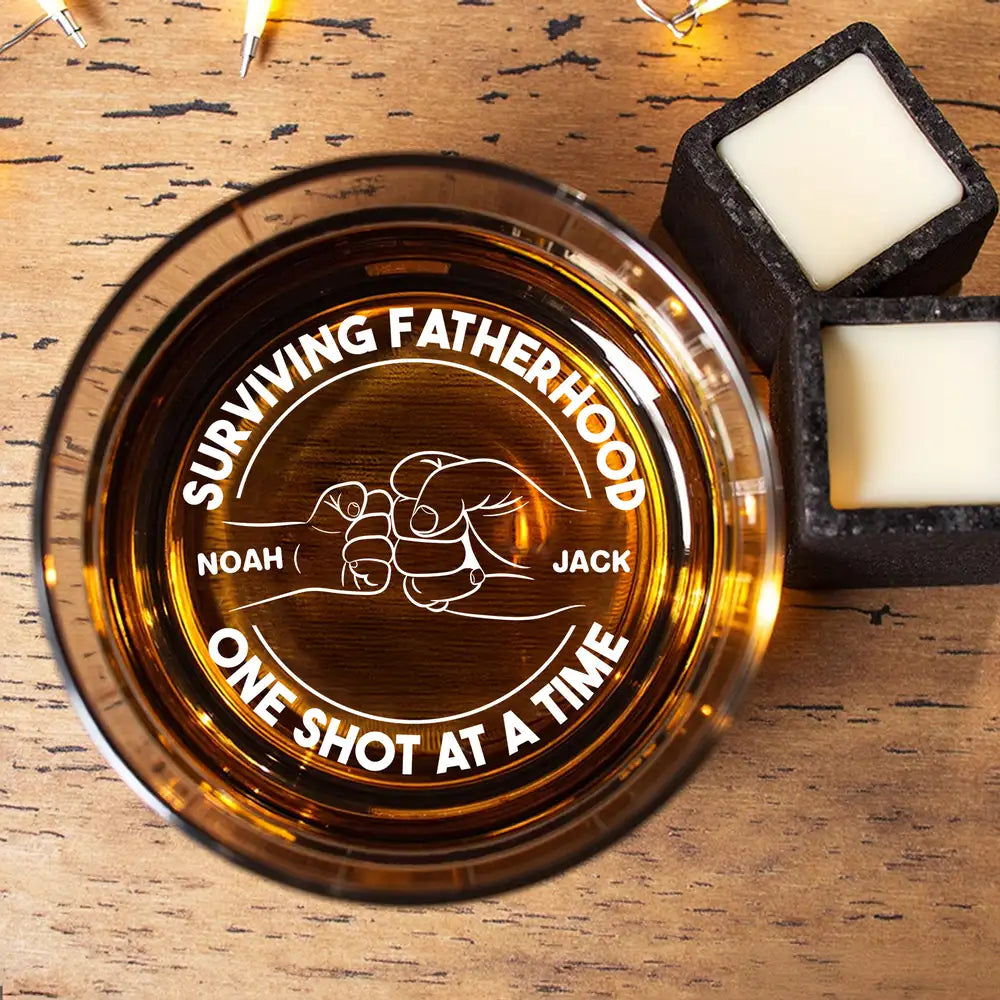 "Surviving Fatherhood One Shot at a Time" Laser-engraved Whiskey Glass ...