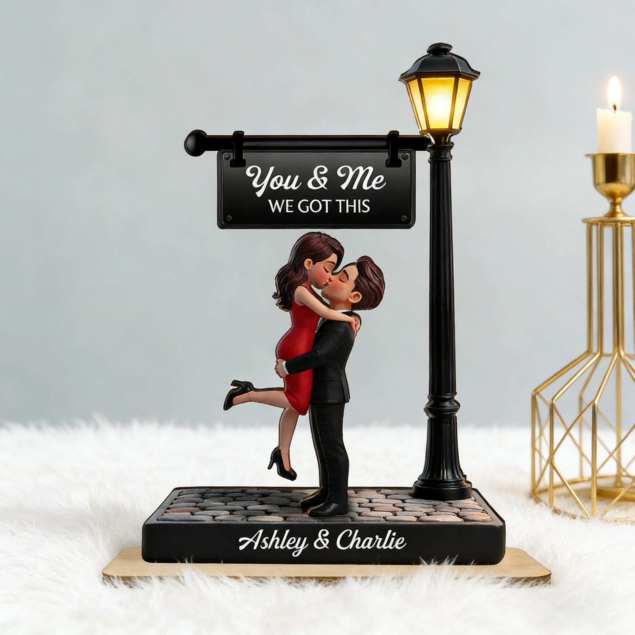 Personalized 2-Layer Wooden Plaque Couple Kissing Under Street Lamp Yo ...