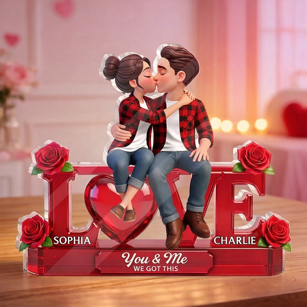 Personalized Shaped Acrylic Block Plaque with Kissing Couple on LOVE a ...