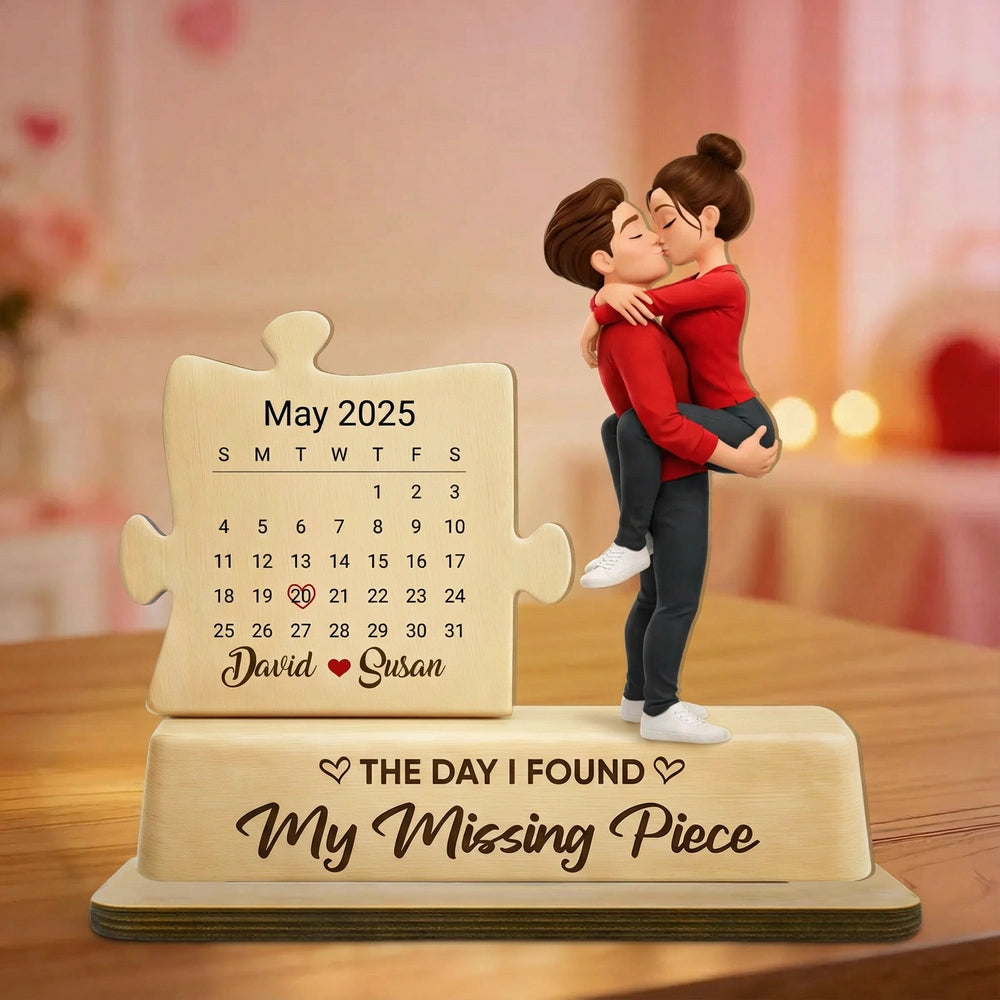 Personalized 2-Layer Wooden Plaque Couple Kissing with Calendar Puzzle ...