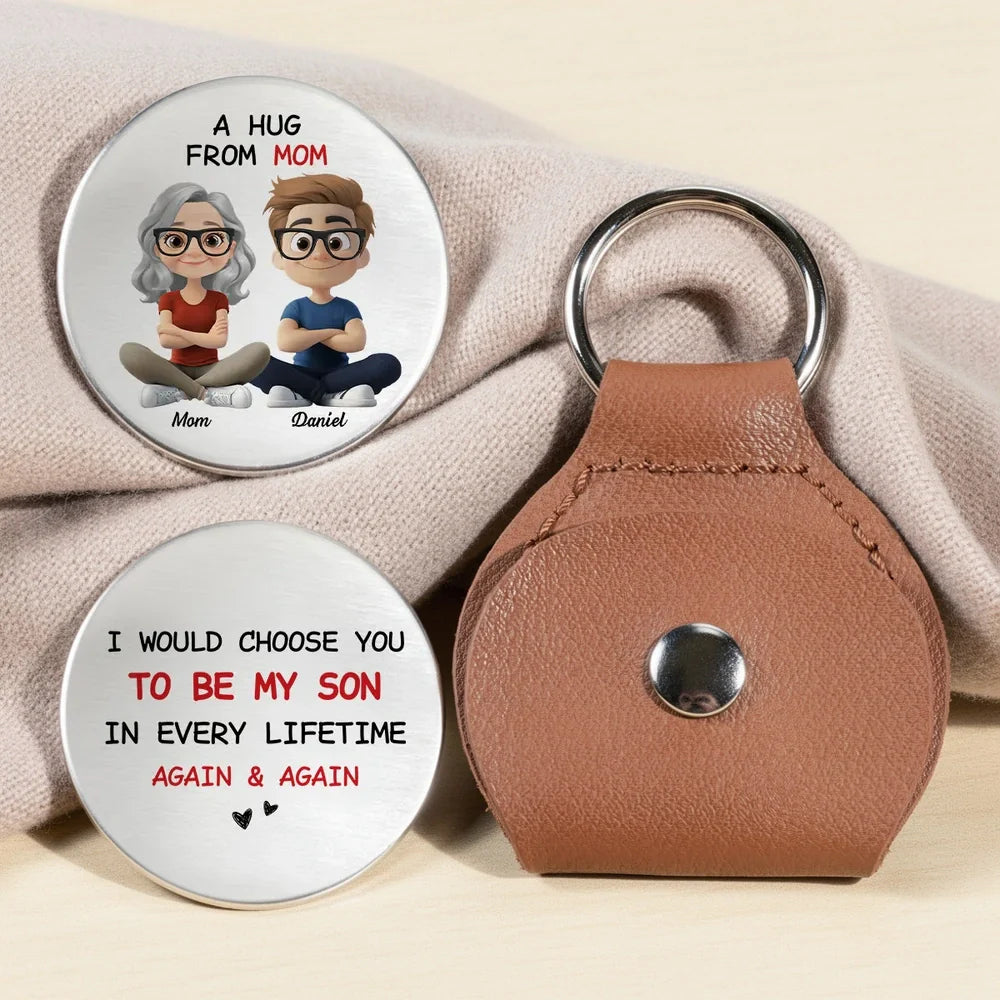 Personalized Pocket Hug for Mom & Son, Cute Cartoon Keepsake Gift for ...