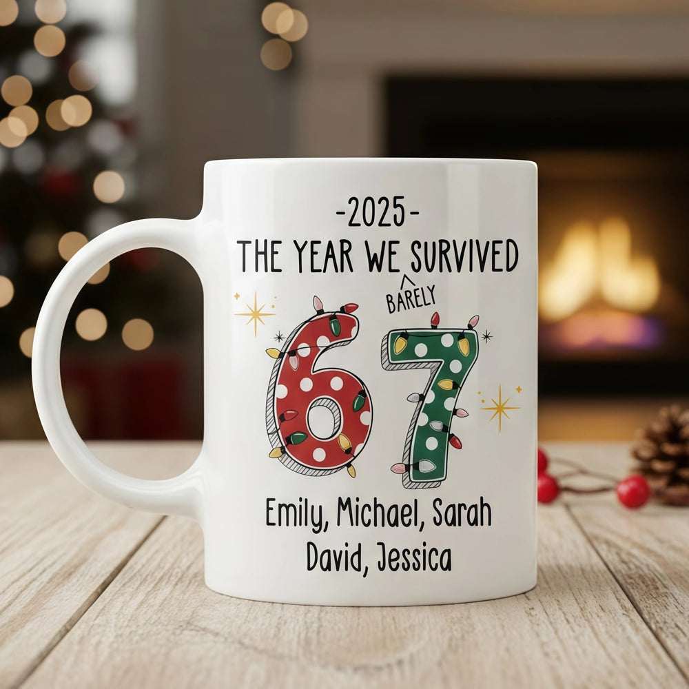 Custom 67 Ceramic Mug with Festive Dotted Numbers, Personalized Year W ...