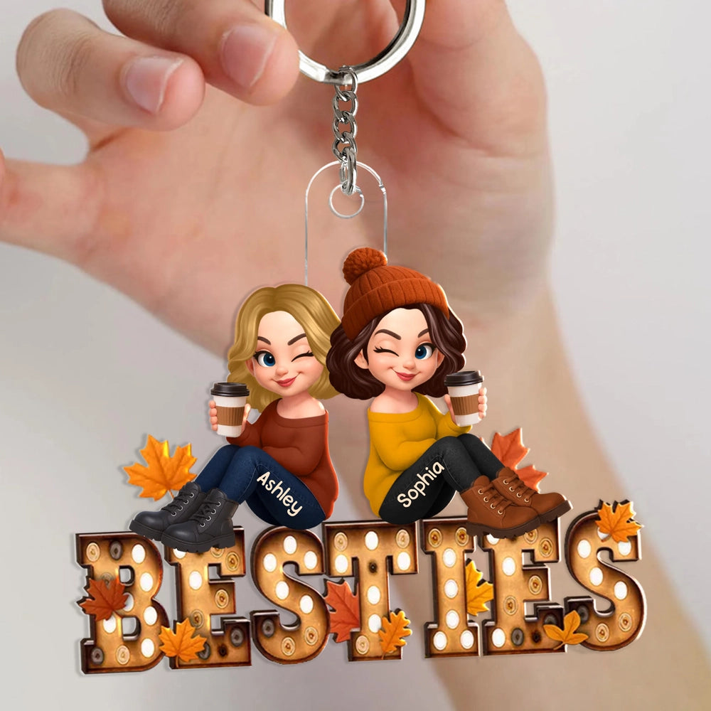 Cartoon Best Friends Acrylic Keychain, Cozy Fall Accent, Gift-Ready Ke ...