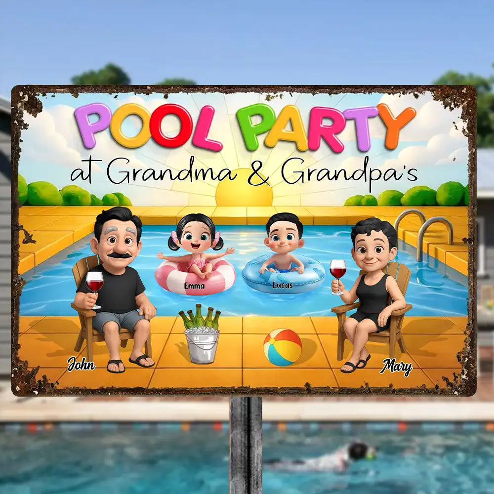 Summer Pool Party Vibes – Personalized Iron Sign with Family Illustrat ...
