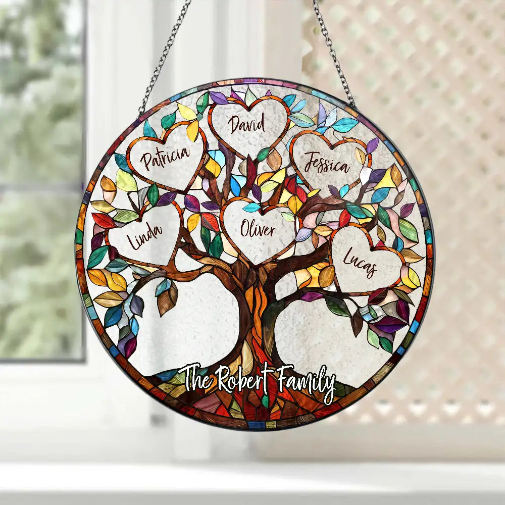 Personalized Family Tree Suncatcher Ornament – Custom Names on Stained ...