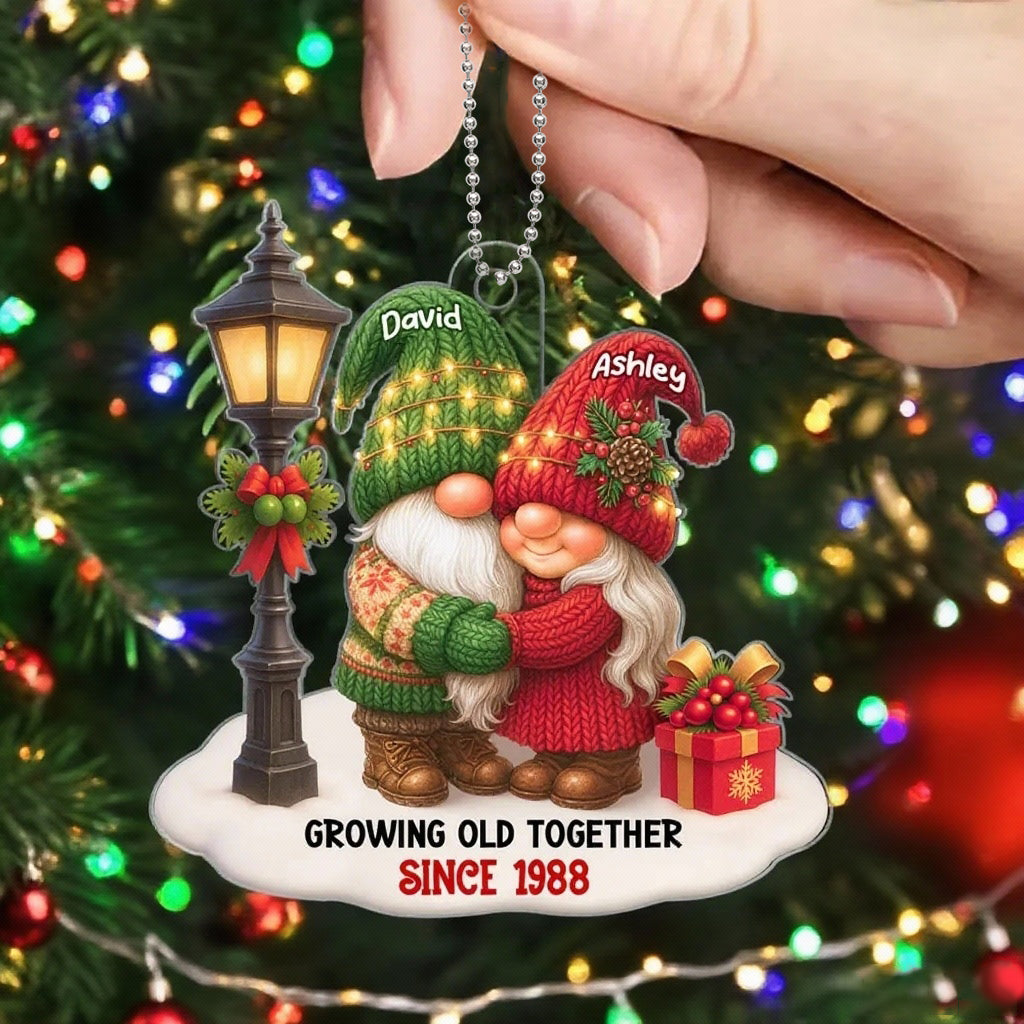 Acrylic Ornament with Christmas Couple Gnome Hug Design, Festive Holid ...