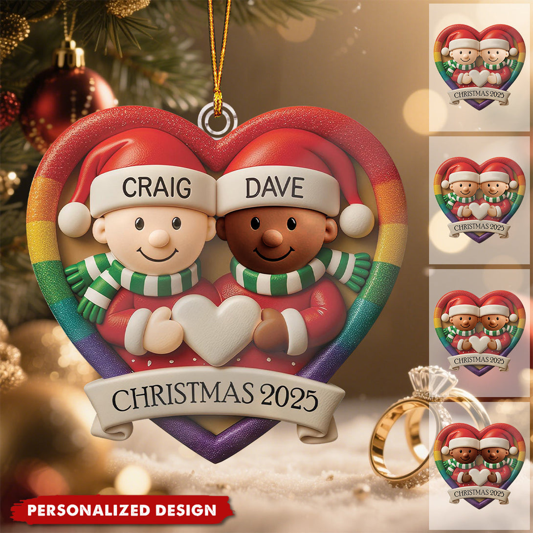 Custom LGBT Couple Acrylic Ornament, Cozy Hugging Santa Characters for ...