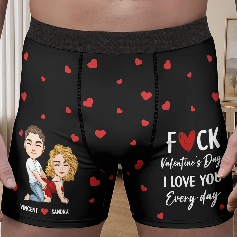 Personalized Men's Boxer Briefs with Cute Cartoon Couple & Hearts, Fun ...
