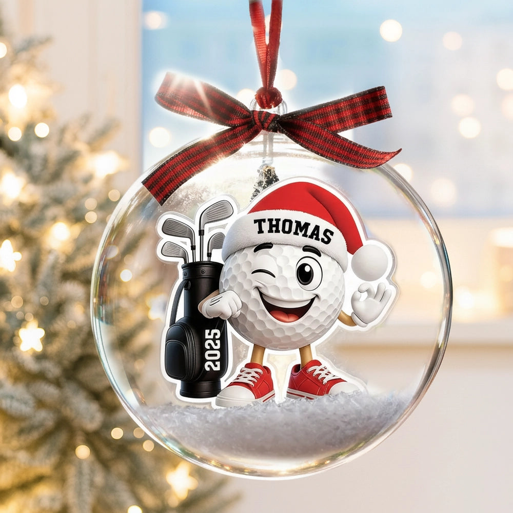 Snow Globe Ornament with Winking Santa Golf Ball, Christmas Tree Decor ...