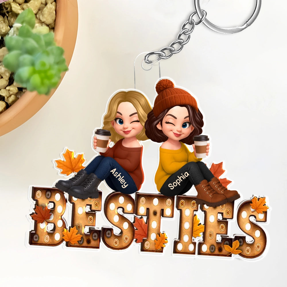 Cartoon Best Friends Acrylic Keychain, Cozy Fall Accent, Gift-Ready Ke ...
