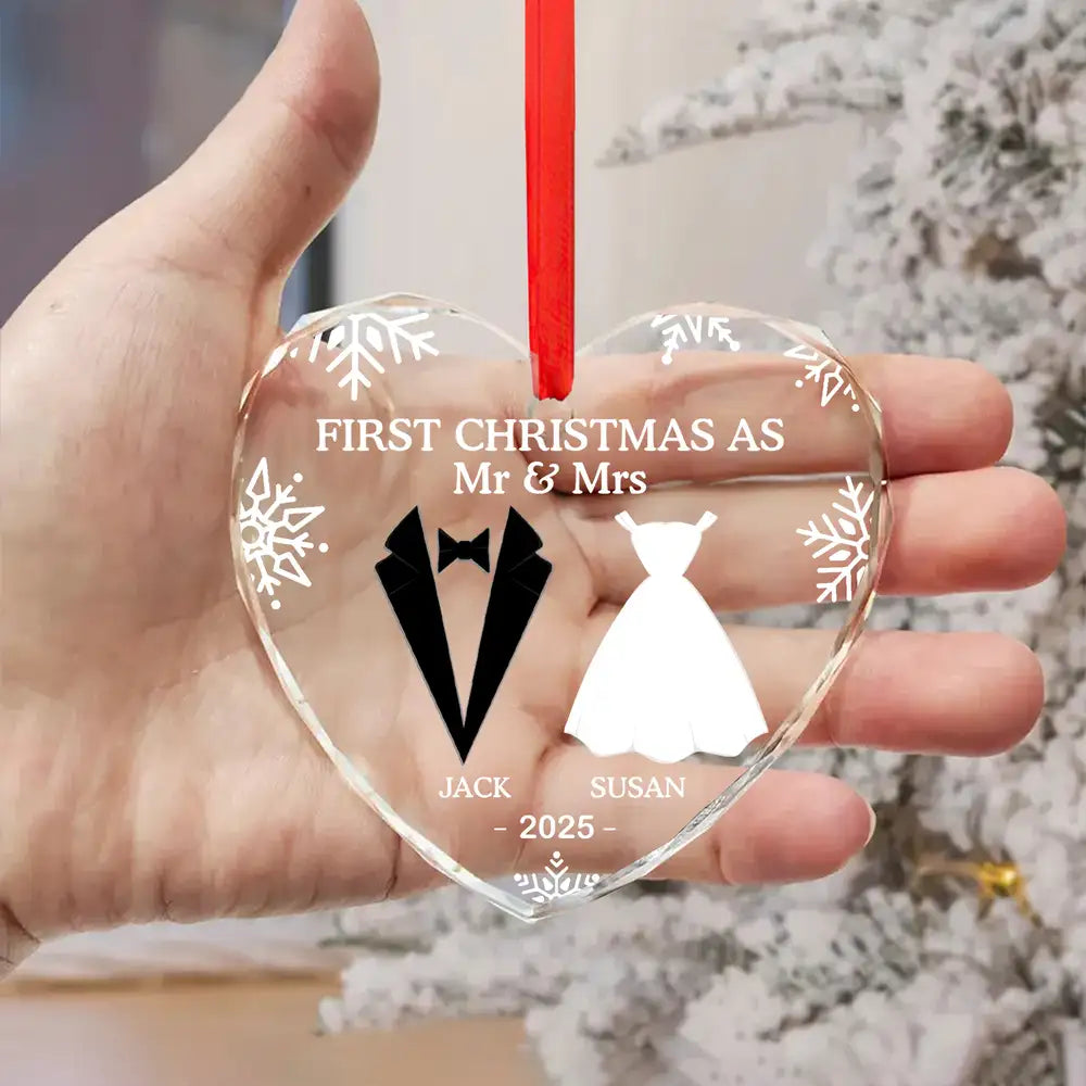 “First Christmas as Mr & Mrs” Crystal Heart Ornament, Personalized New ...