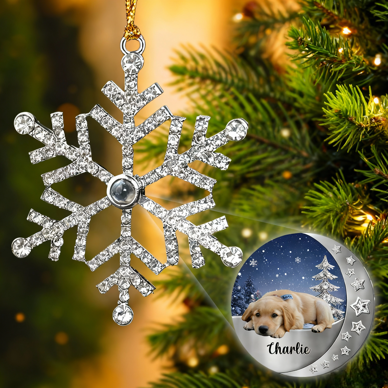 Photo Projection Ornament Crystal Snowflake, Pet Photo Keepsake with S ...