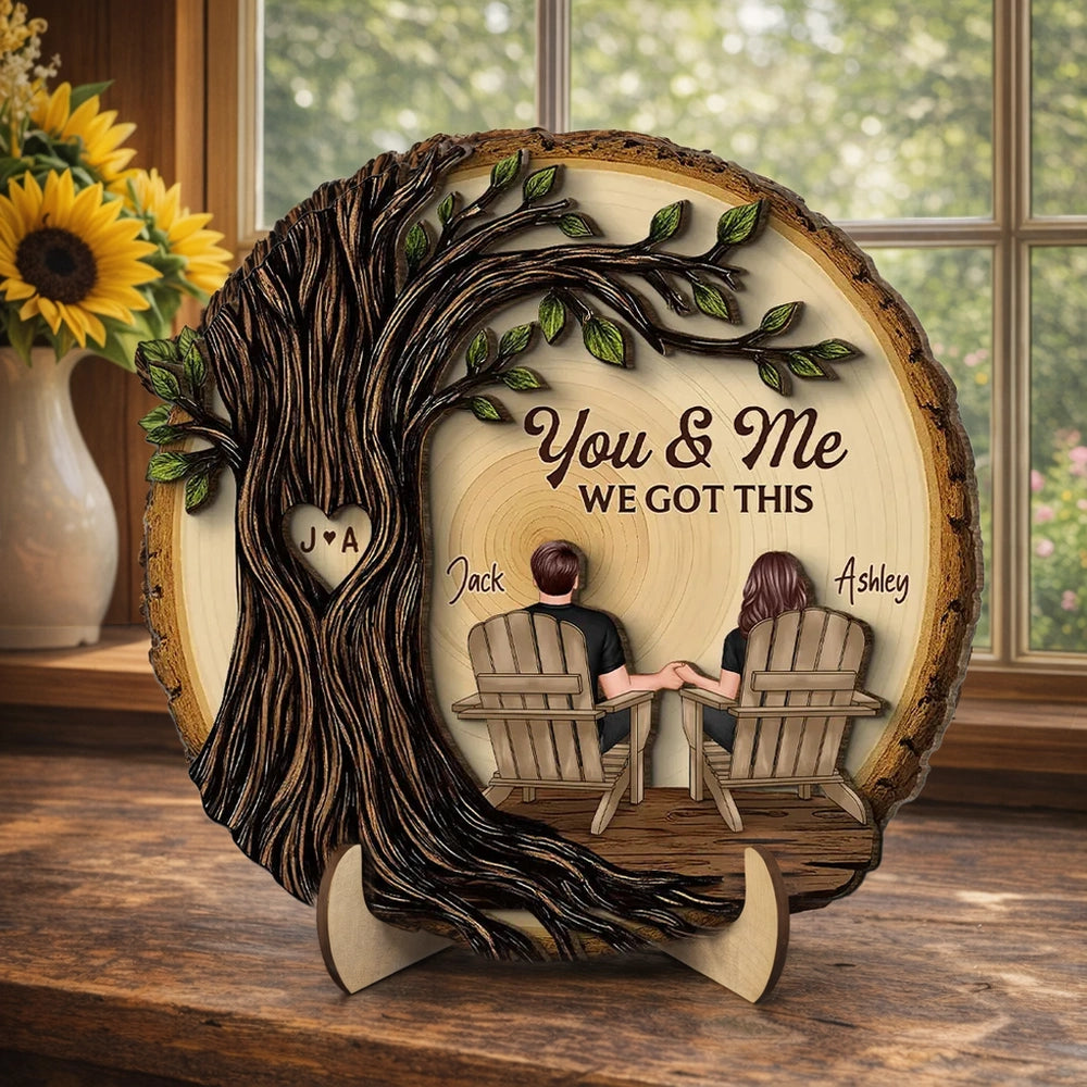 Personalized 2-Layer Wooden Plaque Couple Holding Hands Under Tree, Yo ...