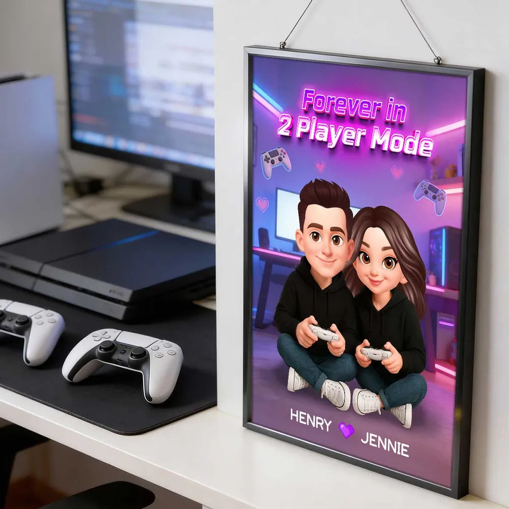 Personalized Gamer Couple Poster Forever in 2 Player Mode Neon Game Ro ...