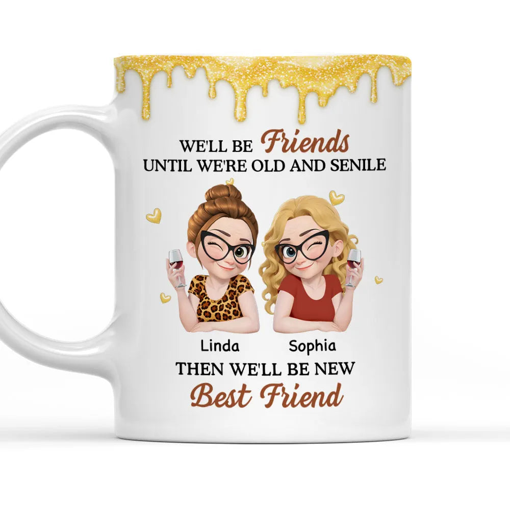 Personalized White Ceramic Mug with Two Best Friends Illustration, Fun ...