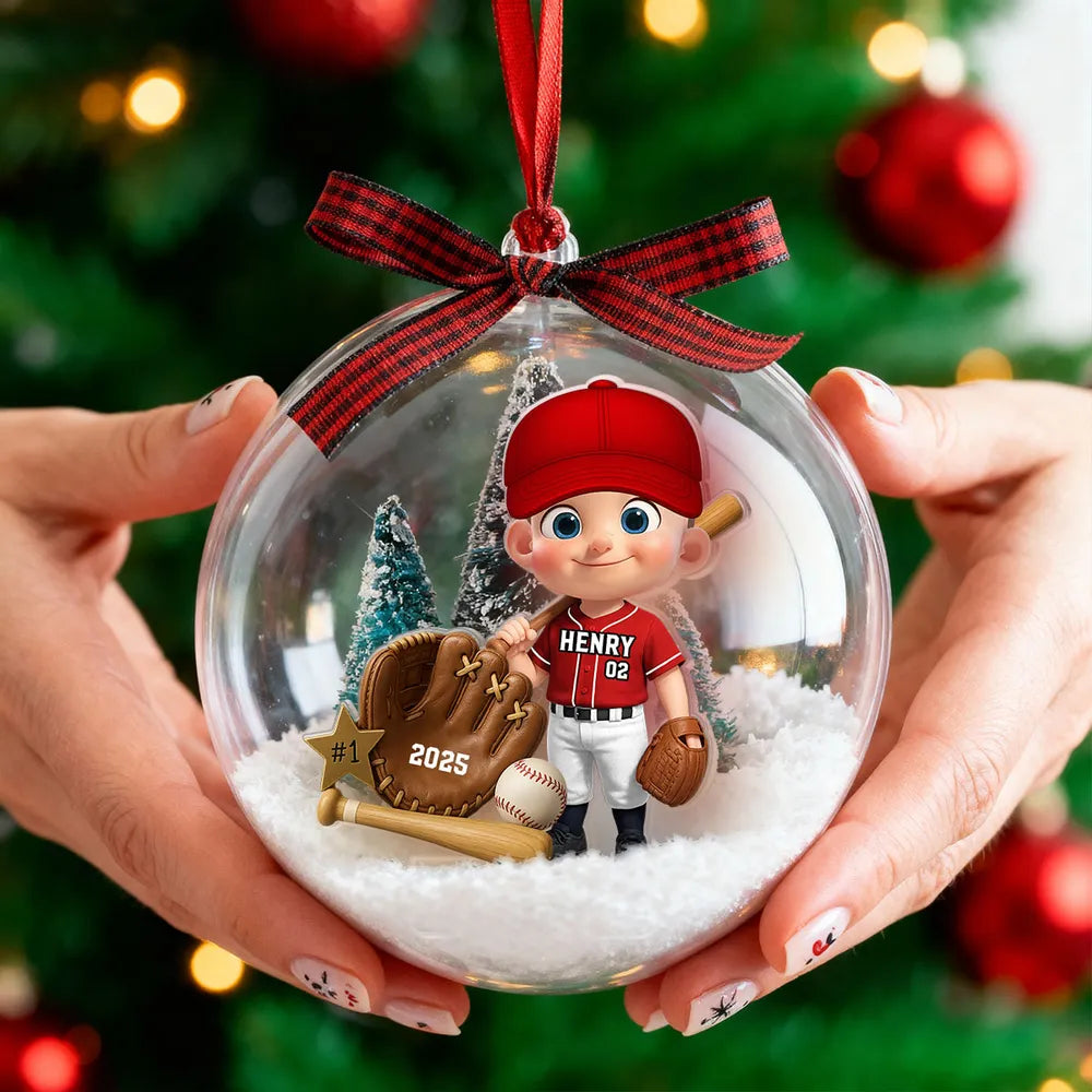 Snow Globe Ornament with Baseball Player - Personalized, Clear Acrylic ...