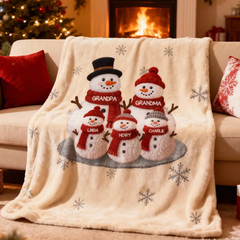 Custom Snowman Family Fleece Blanket, Snuggly Holiday Fleece for Grand ...