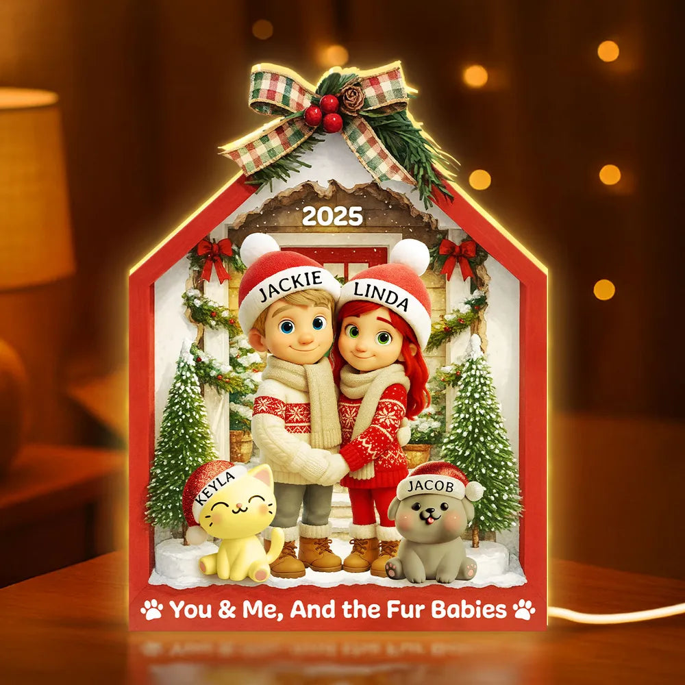 Acrylic Light Box with Couple & Pets Scene | Cozy Winter Holiday Decor ...