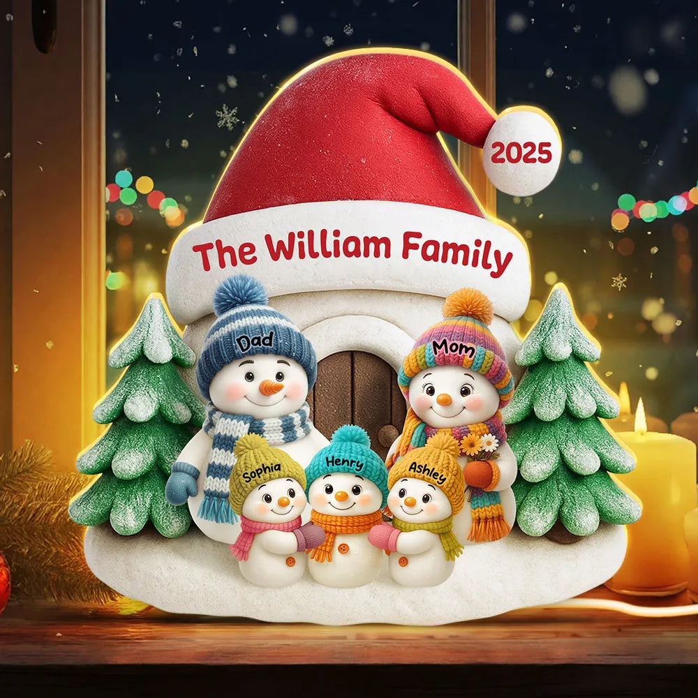Acrylic Light Box with Snowman Family Scene, cozy window glow for holi ...