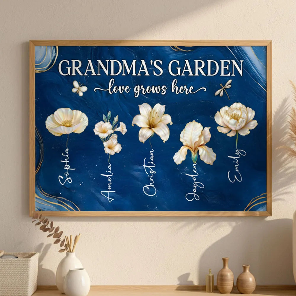 Grandma's Garden Poster - Birth Month Flowers Custom Wall Art for Moth ...