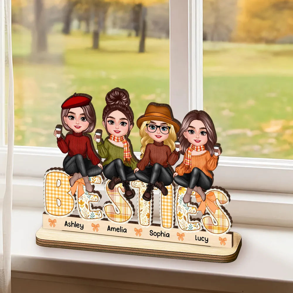 BESTIES Wooden Plaque – Autumn Coffee Time with Friends & Sisters, Per ...
