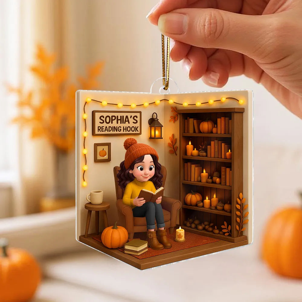 Cozy Autumn Reading Nook Personalized Ornament, Gift for Book Lovers ...