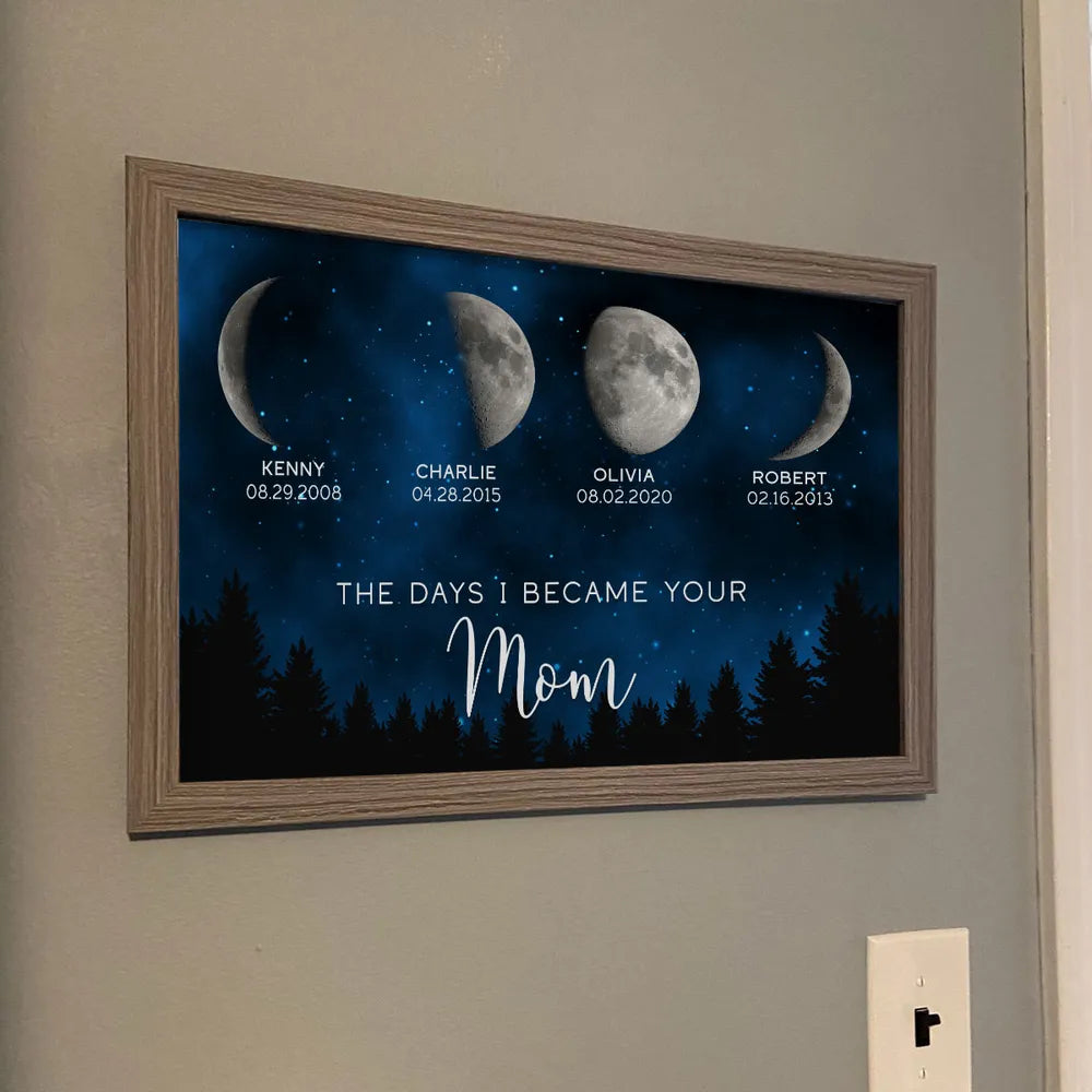 The Days You Became Our Dad Poster – Moon Phases over Forest Night Sky ...