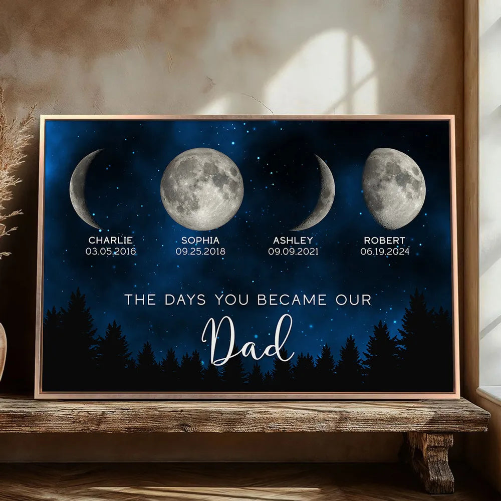 The Days You Became Our Dad Poster – Moon Phases over Forest Night Sky ...