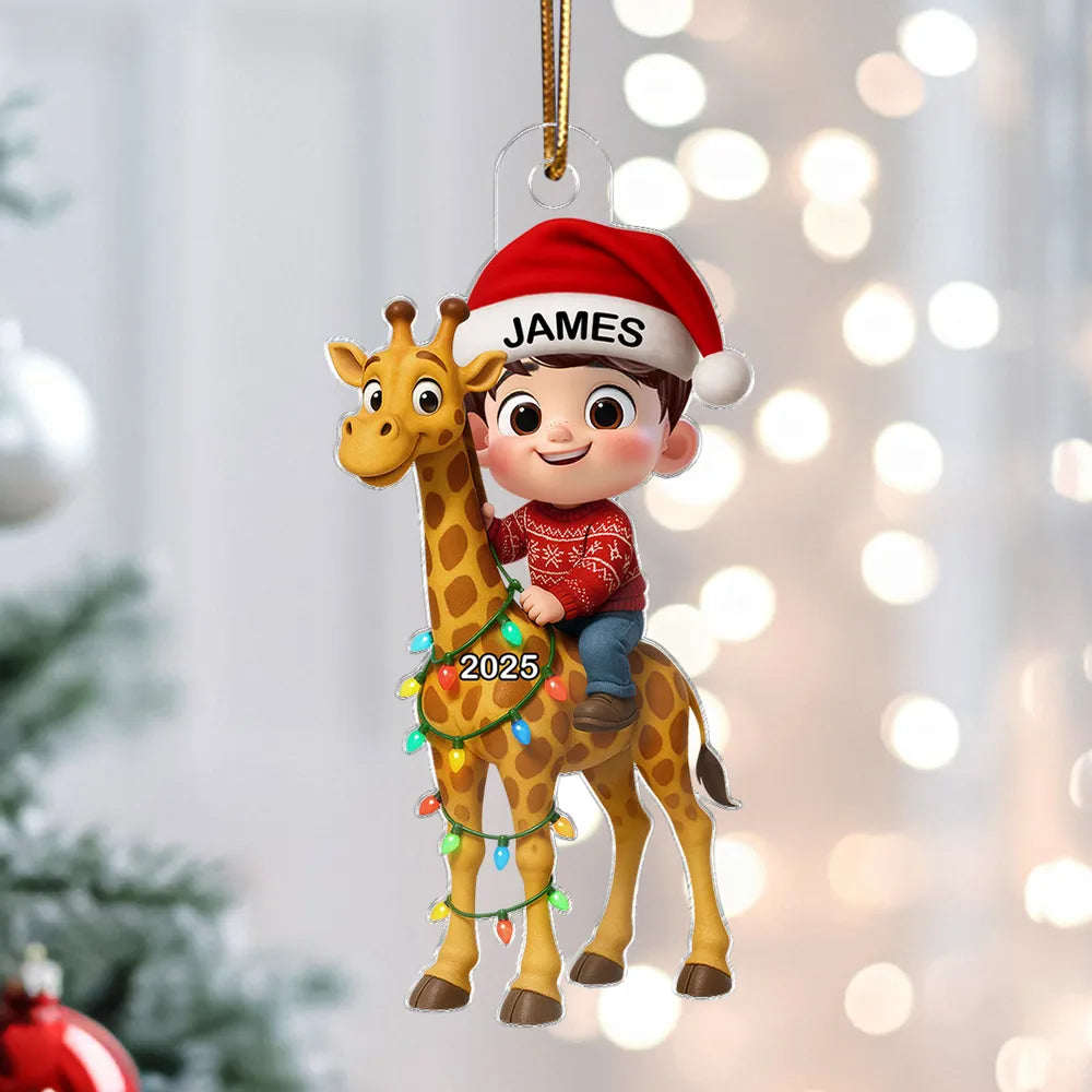 Cute Acrylic Ornament of Boy with Giraffe, Holiday Cheer, Gift-Ready K ...