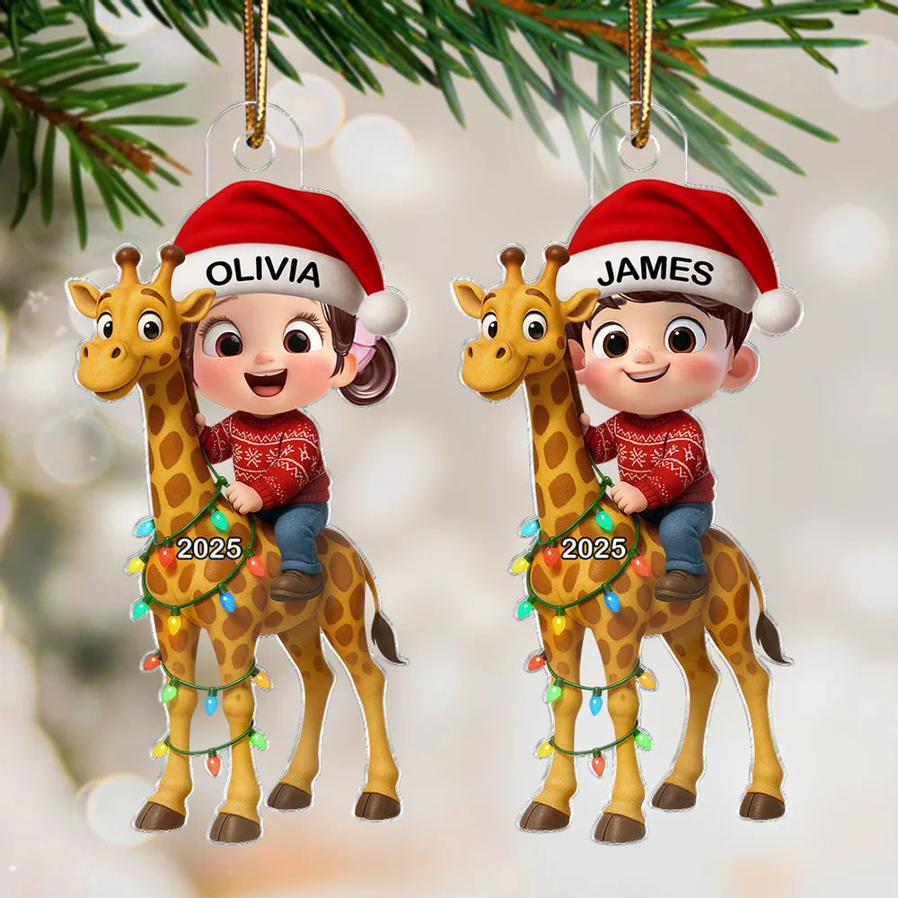 Cute Acrylic Ornament of Boy with Giraffe, Holiday Cheer, Gift-Ready K ...