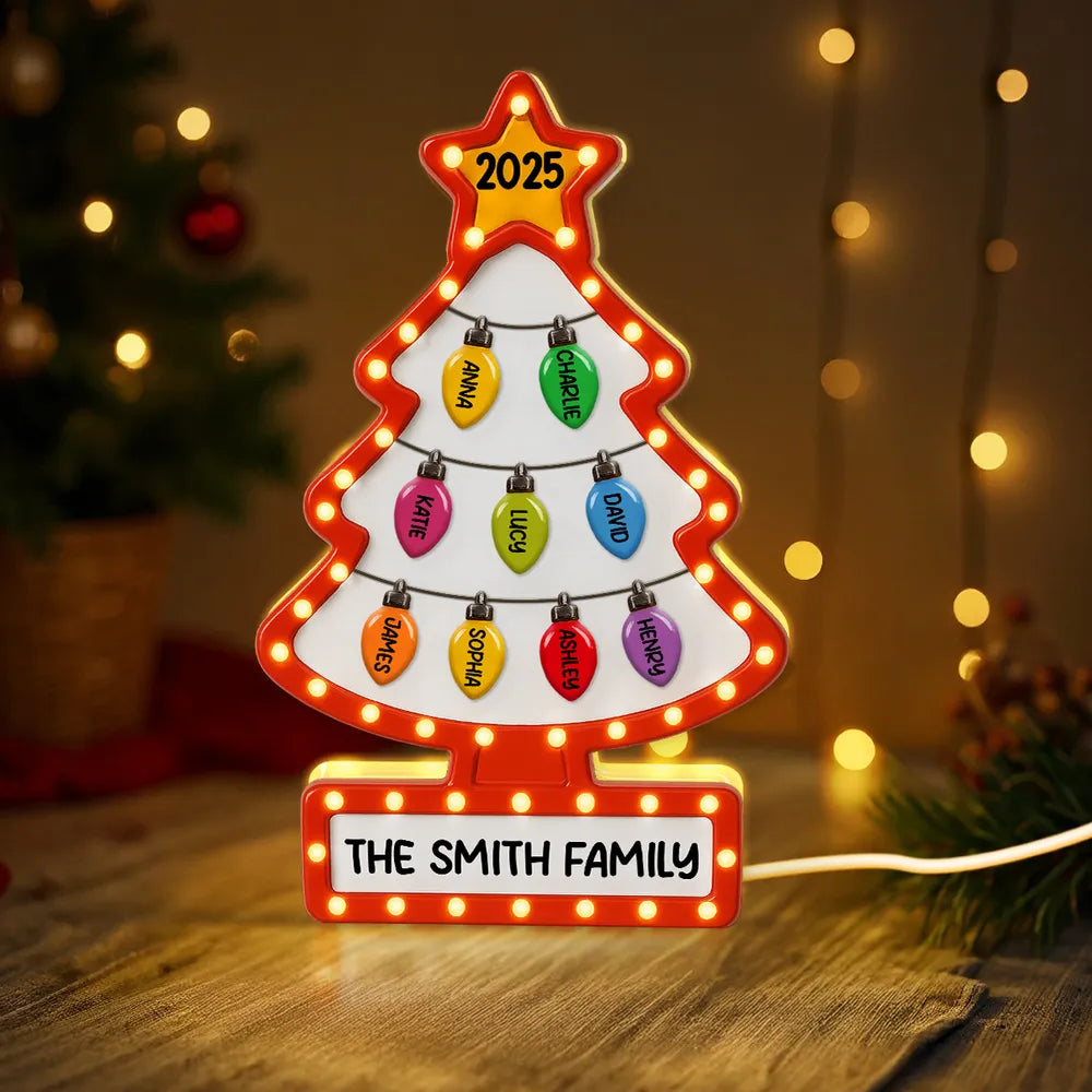 Family Christmas Tree Acrylic Light Box – Personalized Holiday Gift, F ...