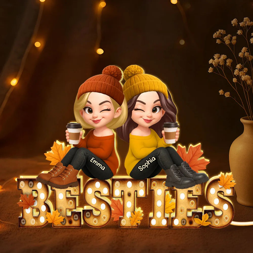 Personalized Sisters Acrylic Light Box with Cute Cartoon Design, Warm ...