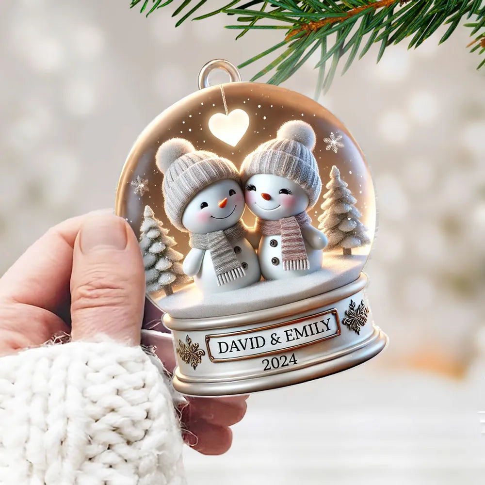 Personalized Acrylic Ornament with Snowman Couple in Snow Globe, Cute ...