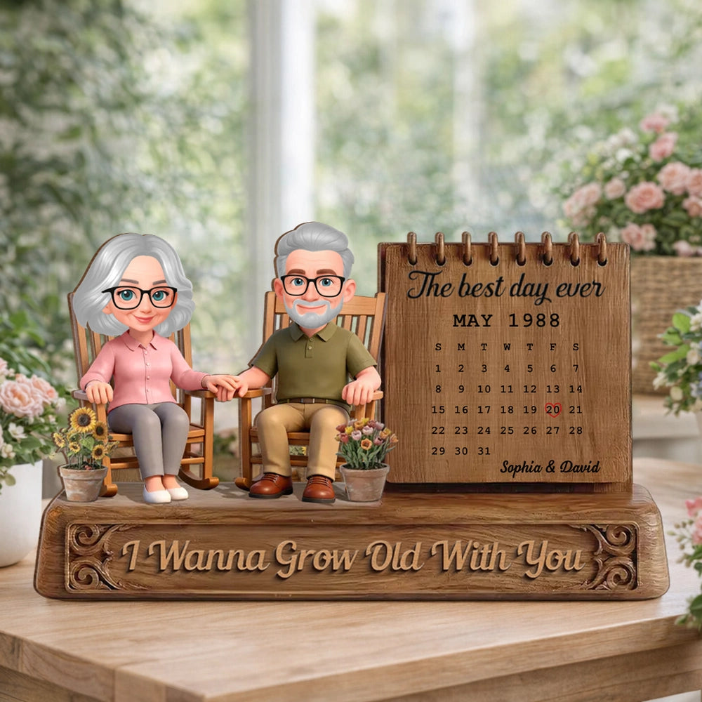 Personalized 2-Layer Wooden Plaque with Elderly Couple in Rocking Chai ...