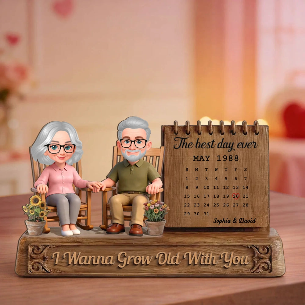 Personalized 2-Layer Wooden Plaque with Elderly Couple in Rocking Chai ...