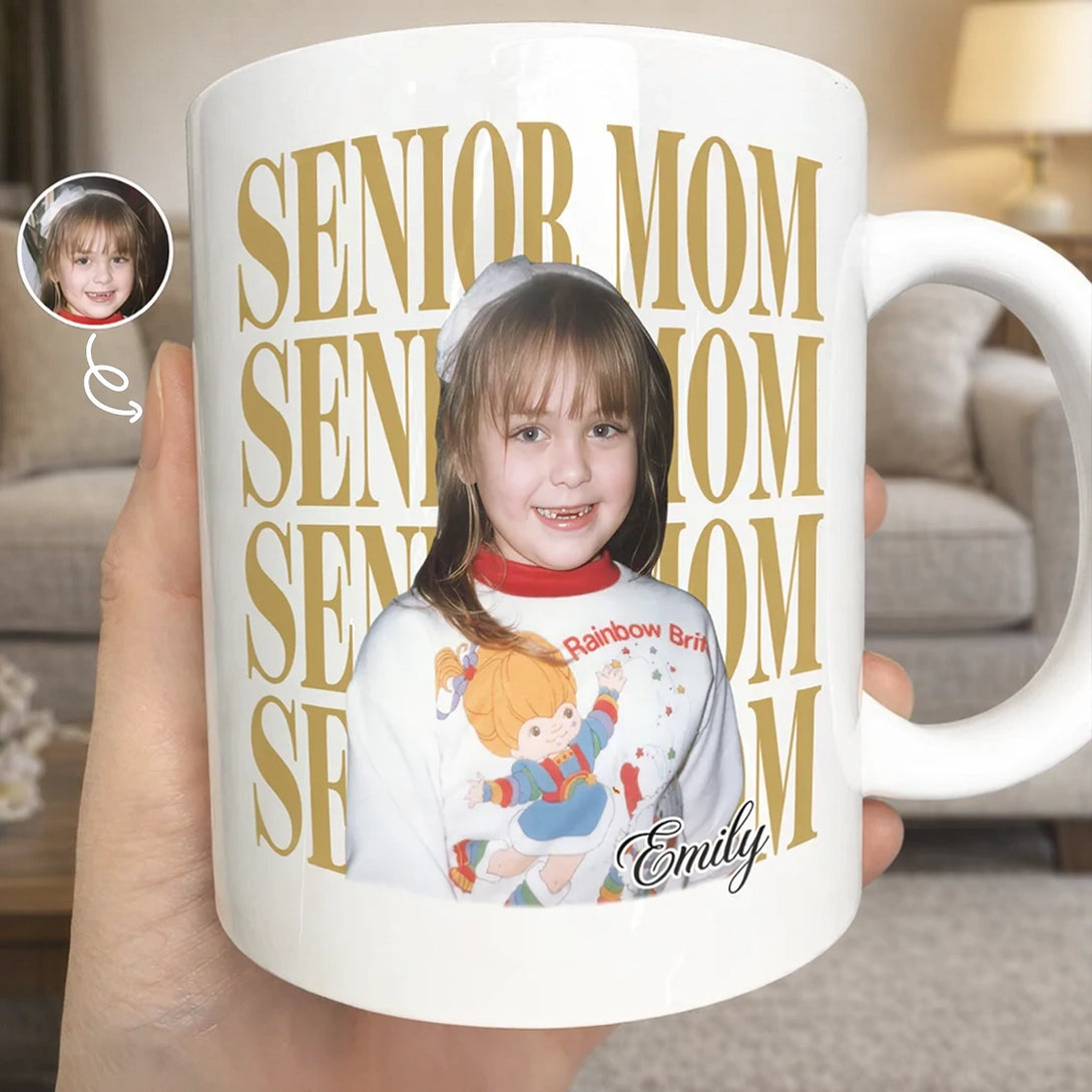 Personalized Ceramic Mug With Custom Photo And SENIOR MOM Text - Uniqu ...