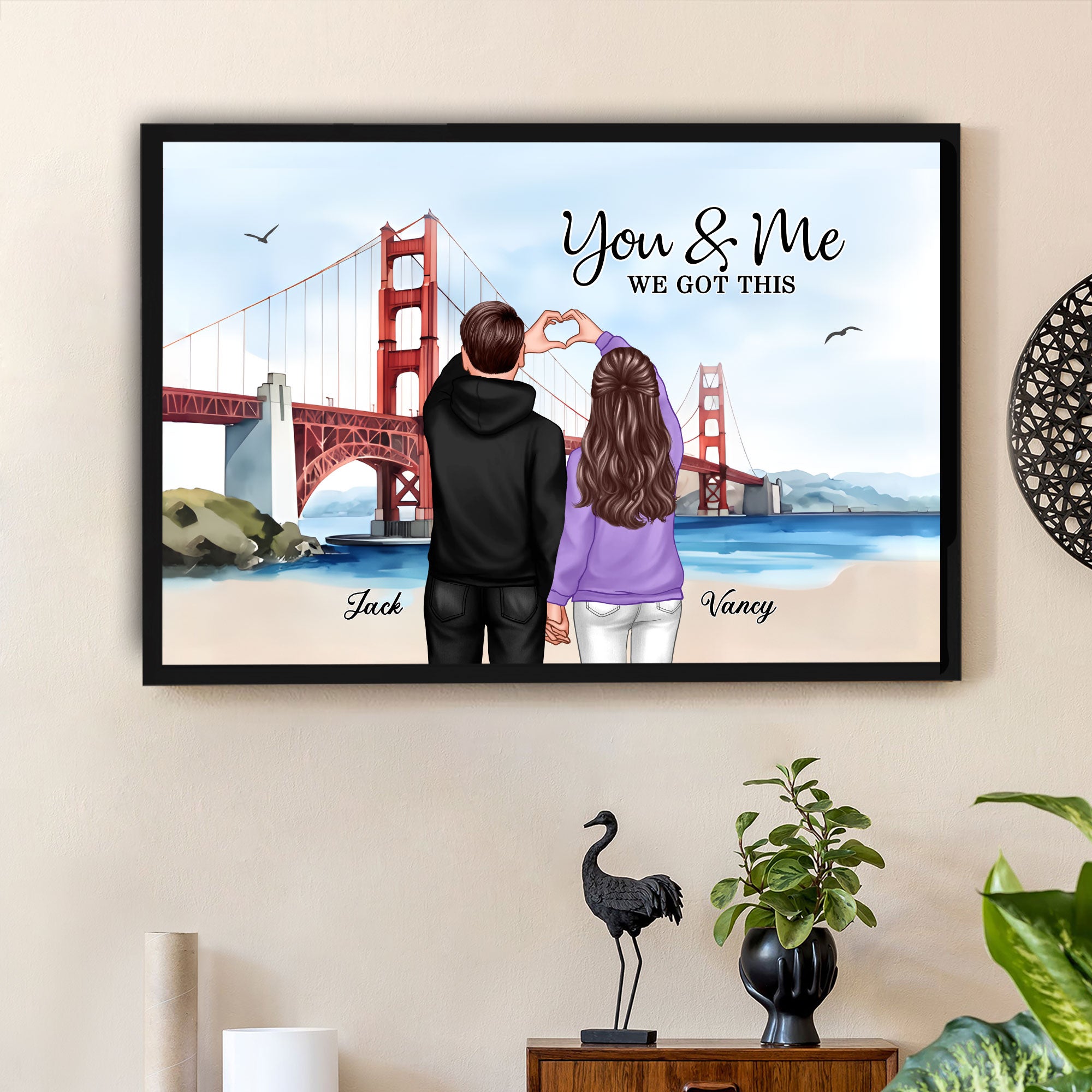 Custom Couple Poster - A Timeless Love Story with Scenic Bridge Backdr ...