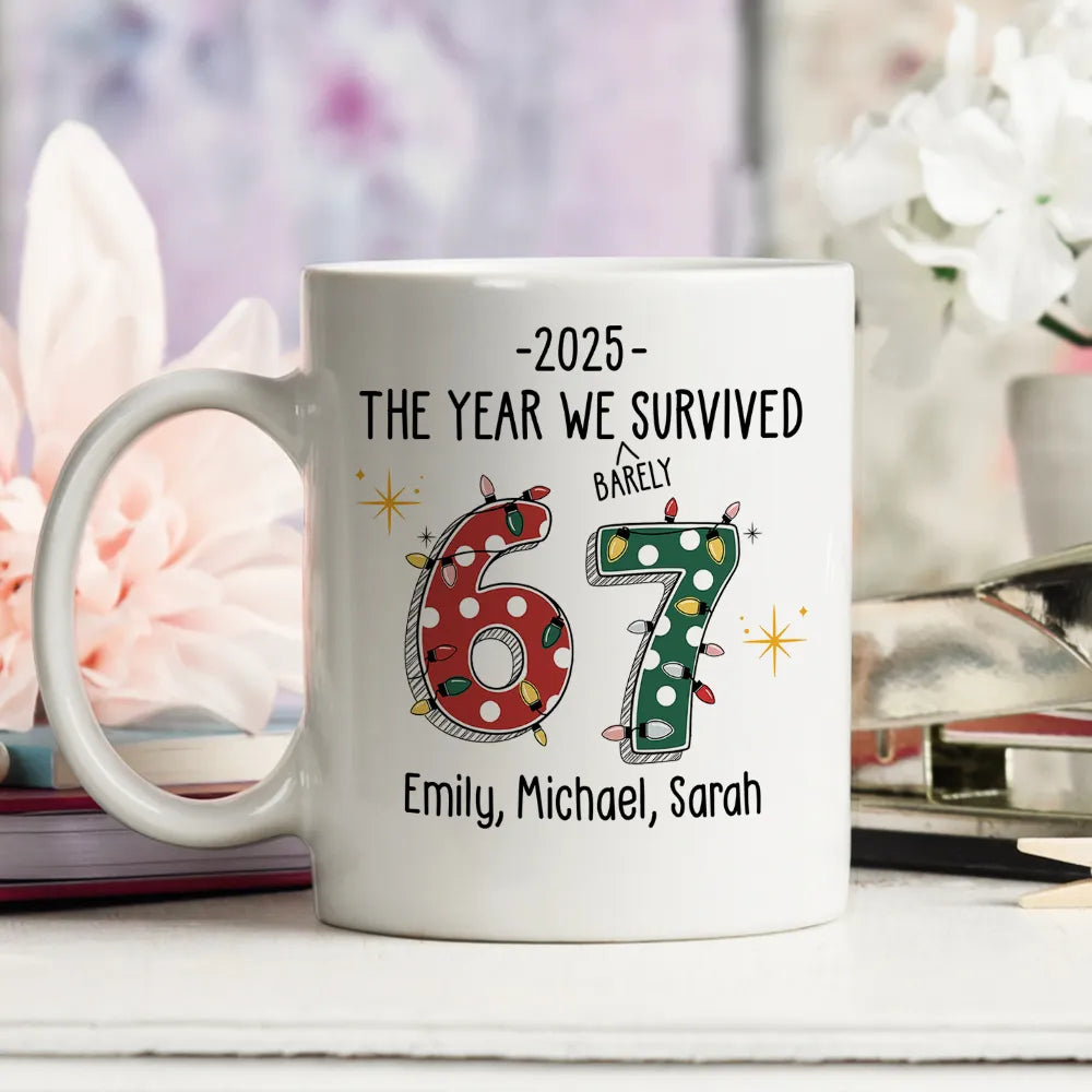 Custom 67 Ceramic Mug with Festive Dotted Numbers, Personalized Year W ...