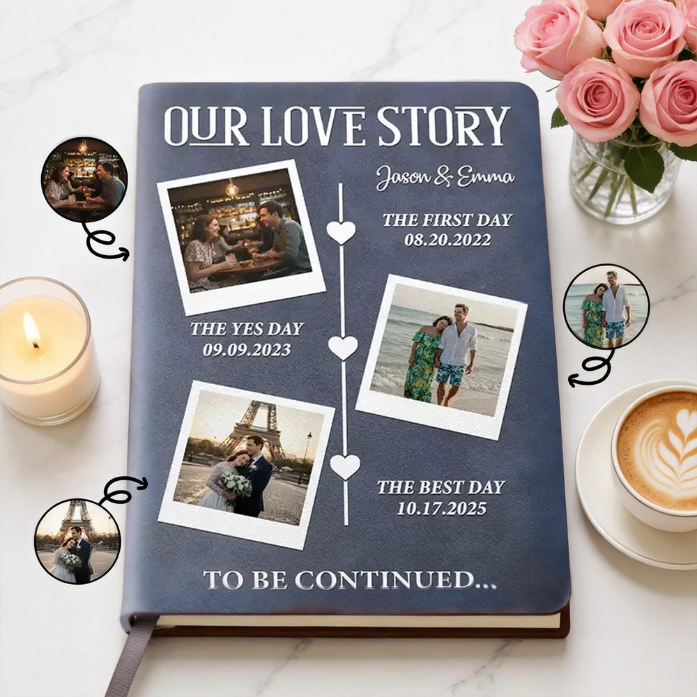 Personalized Leather Journal Our Love Story Photo Timeline for Couple ...