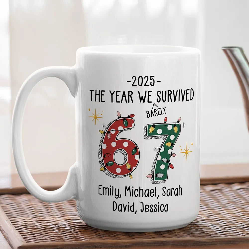Custom 67 Ceramic Mug with Festive Dotted Numbers, Personalized Year W ...