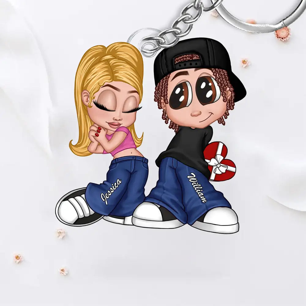 Personalized Y2K Cartoon Lovers Acrylic Keychain, Unique Anniversary G ...