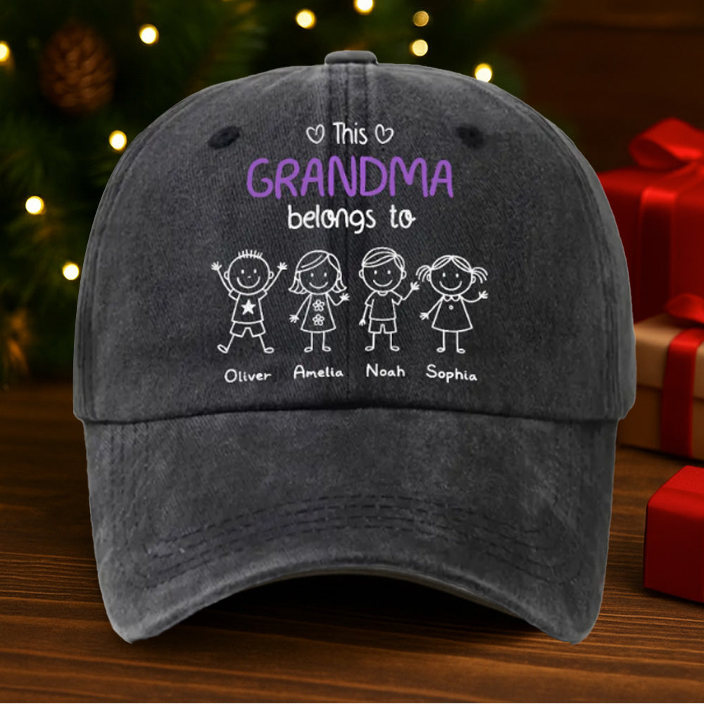 Washed Denim Baseball Cap - 'This Grandma Belongs To' Personalized, Ha ...