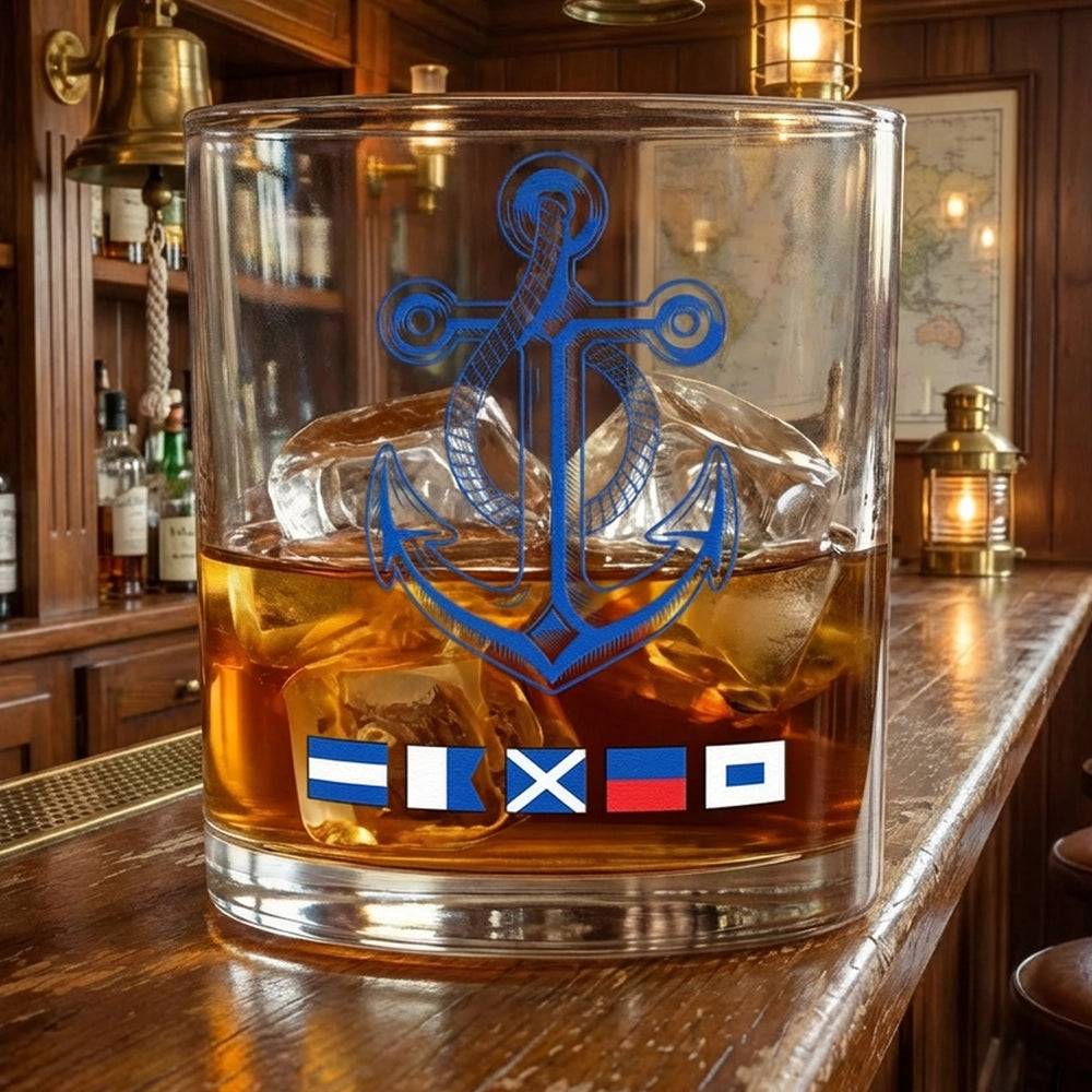 Personalized Nautical Flags Whiskey Glass with Anchor Design for Whisk ...