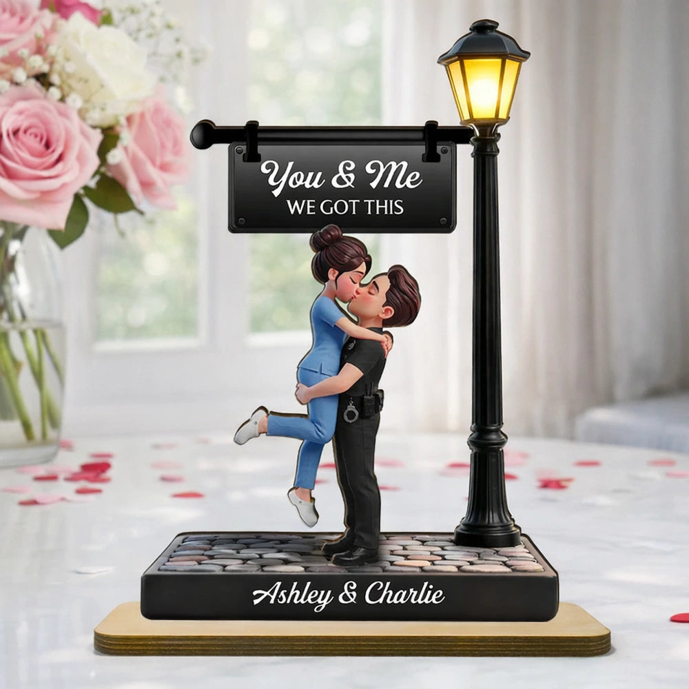 Personalized 2-Layer Wooden Plaque Lamp Post Couple Kissing You & Me W ...