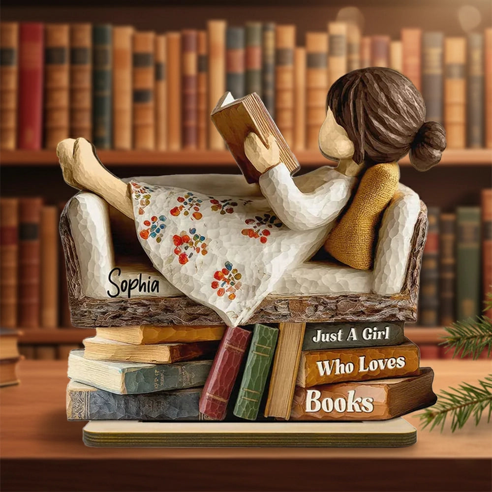 Wooden Plaque - Girl Reading on Sofa, Rustic Book Lover Decor, Persona ...