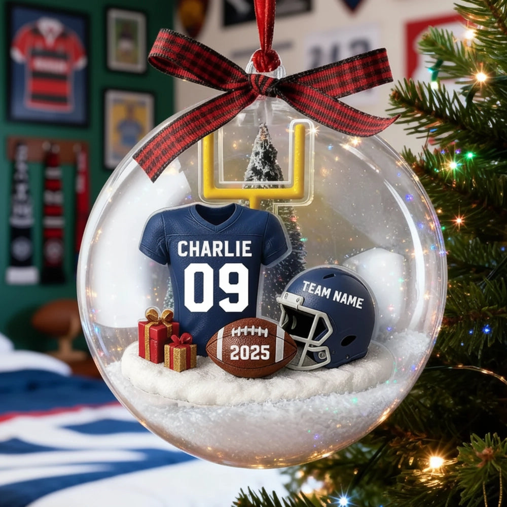 Snow Globe Ornament - Football Jersey, Helmet & Goal Post, Customizabl ...
